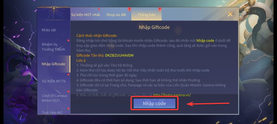 Code Liên Quân Mobile mới nhất 12/2025 và cách nhập