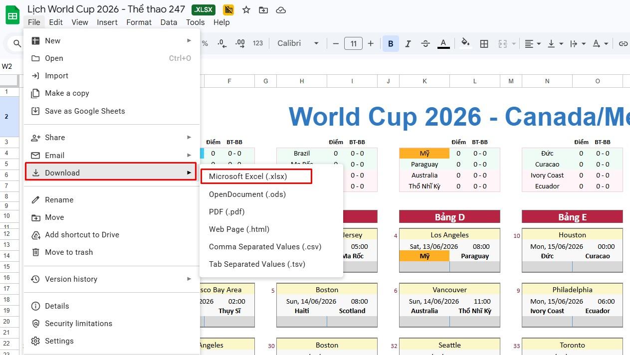 Tải lịch thi đấu World Cup 2026 file Excel, PDF mới nhất giờ Việt Nam