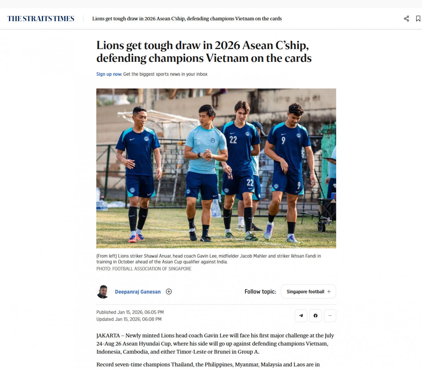 Truyền thông Singapore nói điều bất ngờ khi gặp Việt Nam ở AFF Cup 2026