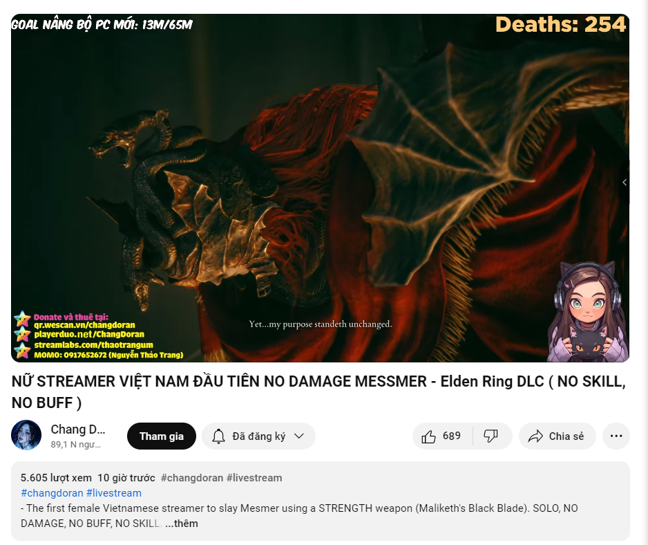 Nữ streamer Việt Nam thực hiện thử thách siêu khó trong Elden Ring