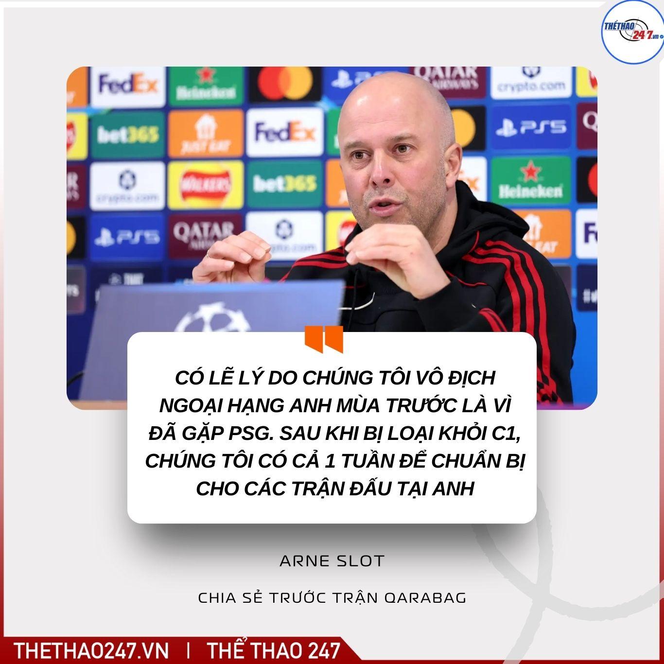 Arne Slot: 'Bị loại ở C1 mới giúp Liverpool vô địch Ngoại hạng Anh'