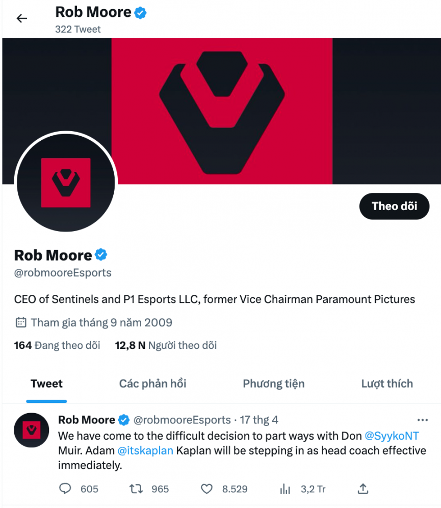 HLV trưởng đội tuyển Valorant Sentinels bất ngờ nhận “tráp sa thải